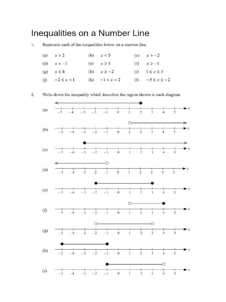 1.1 Inequalities Worksheet | PDF