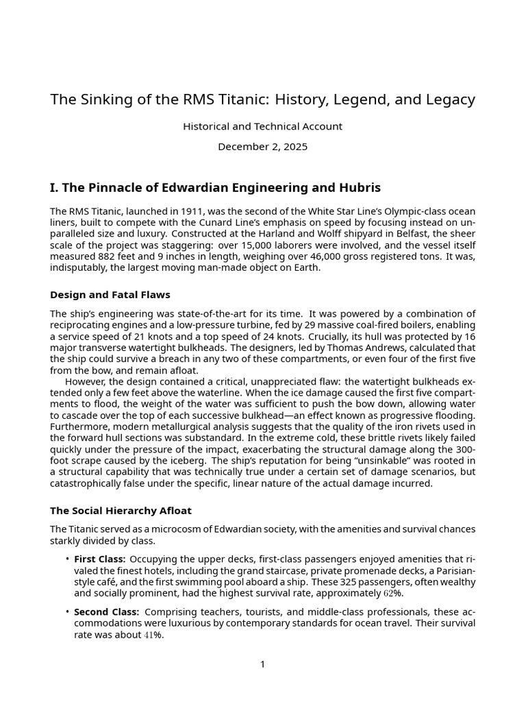 Titanic: Engineering Flaws and Class Divide | PDF | Ships | Shipwrecks