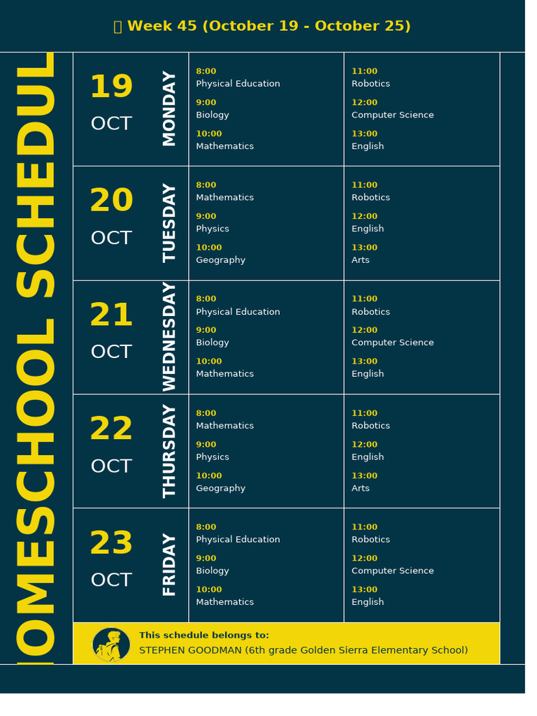 Weekly Homeschool Schedule Template 01 | PDF