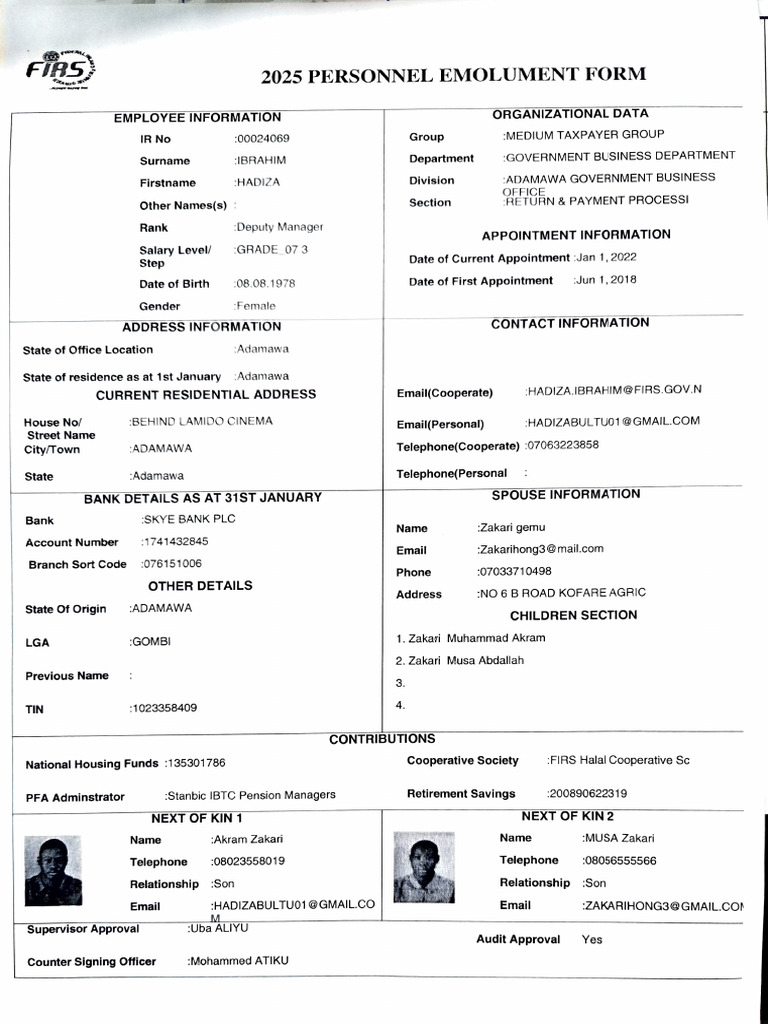 2025 Personnel Emolument Form Details | PDF | Health Sciences | Social ...