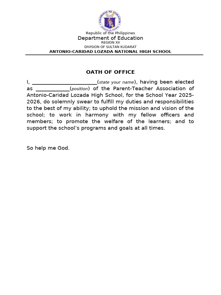 Oath of Office Pta | PDF