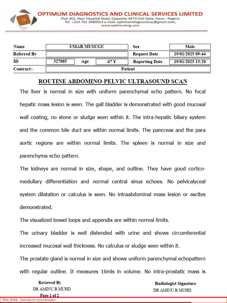 Routine Abdomen-Pelvis Ultrasound Report | PDF | Liver | Medical Ultrasound