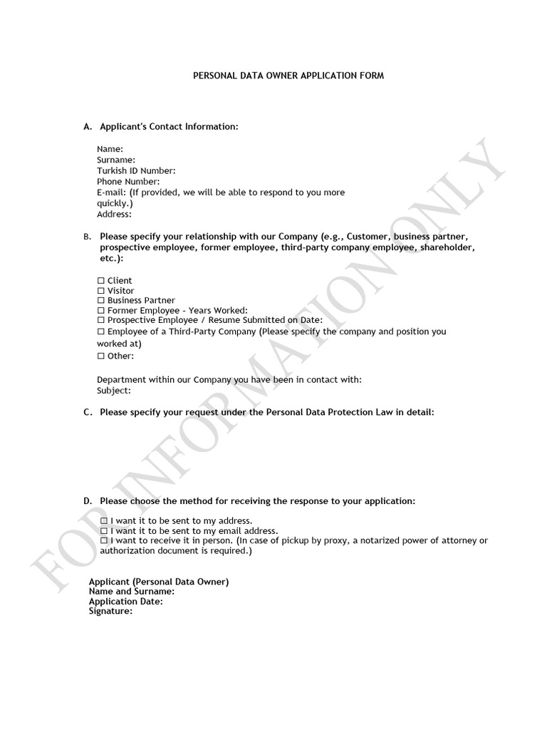 Personal Data Owner Application Form | PDF