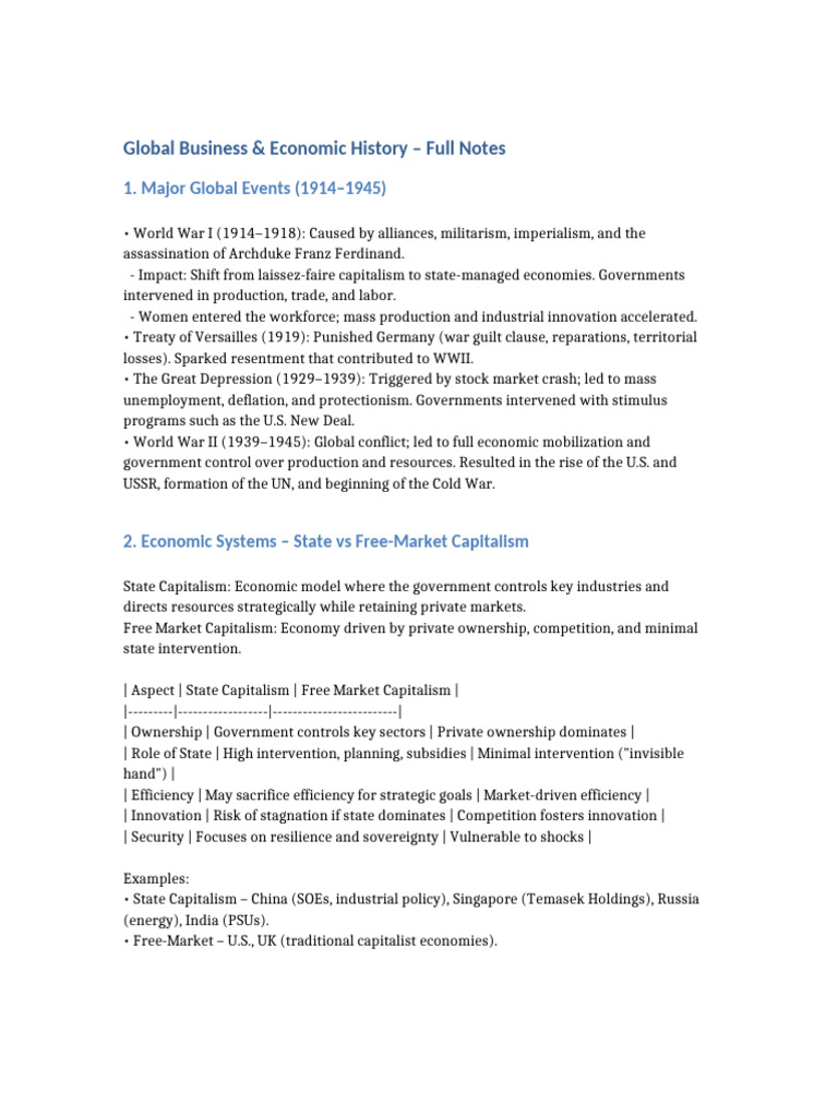 Global Business and Economic History Full Notes | PDF | Price Of Oil ...