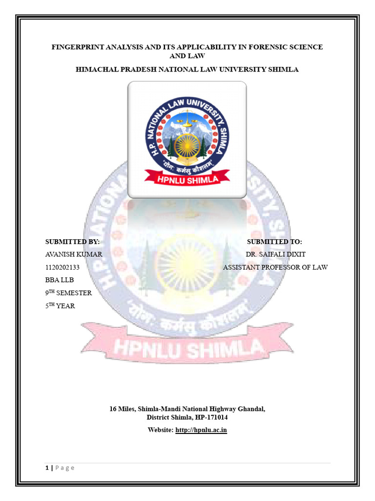FINGERPRINT ANALYSIS AND ITS APPLICABILITY IN FORENSIC SCIENCE AND LAW ...
