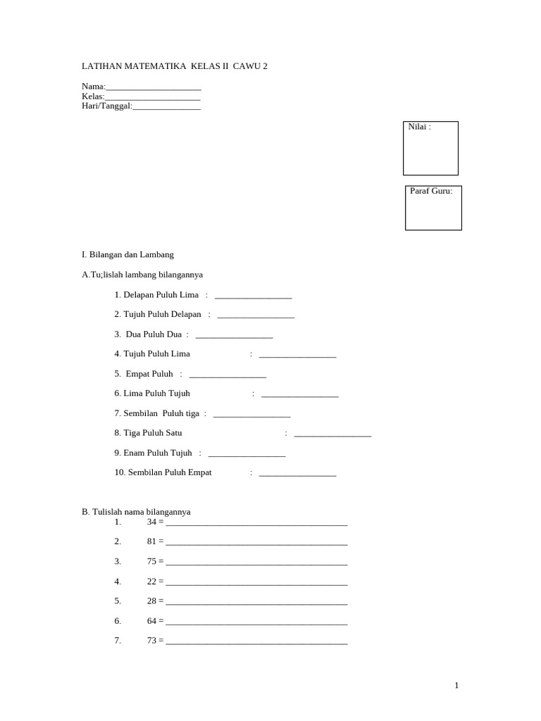 Latihan Matematika Kelas II Cawu 2 | PDF