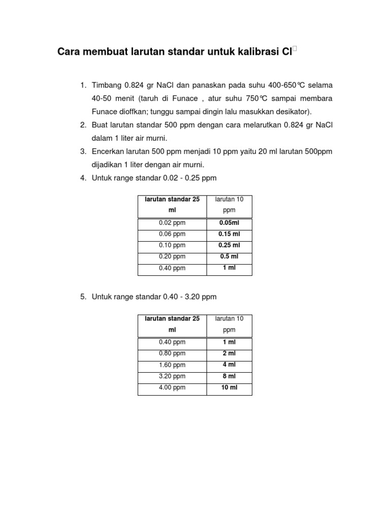 Cara Membuat Larutan Standar Untuk Kalibrasi CL | PDF
