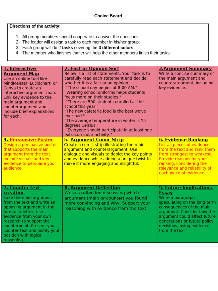 Collaborative Argument Activities Guide | PDF | Argument | Evidence