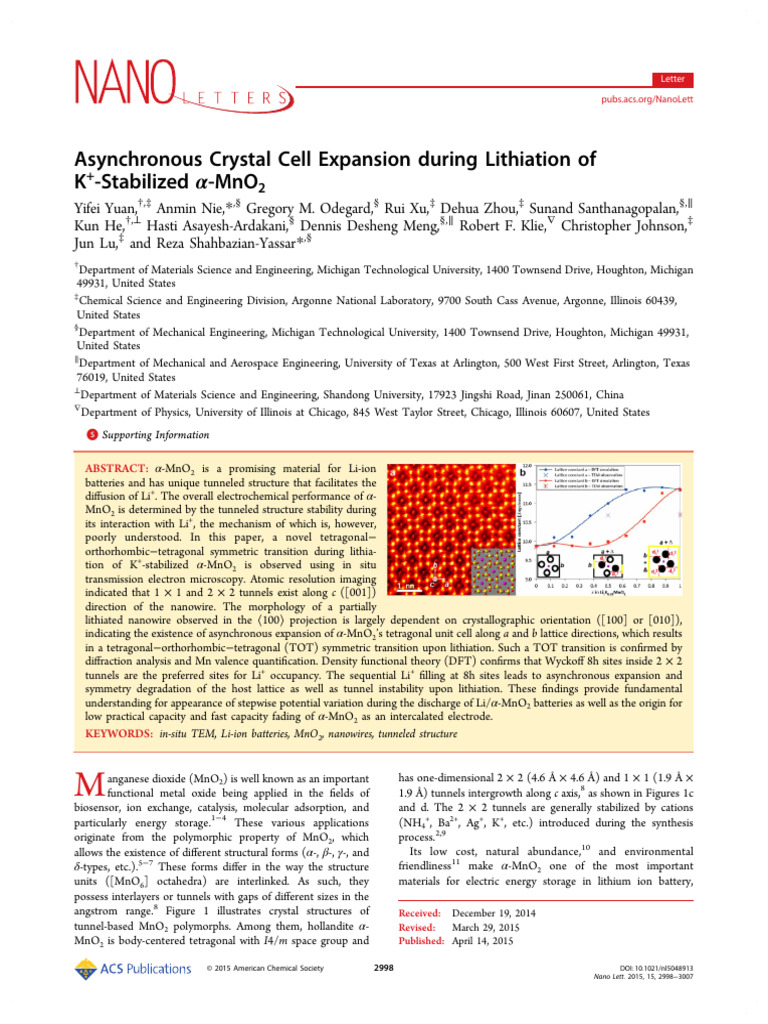 Asynchronous Crystal Cell Expansion During Lithiation of K+-Stabilized ...