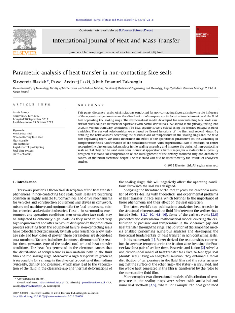Parametric Analysis of Heat Transfer in Non-contacting Face Seals | PDF ...