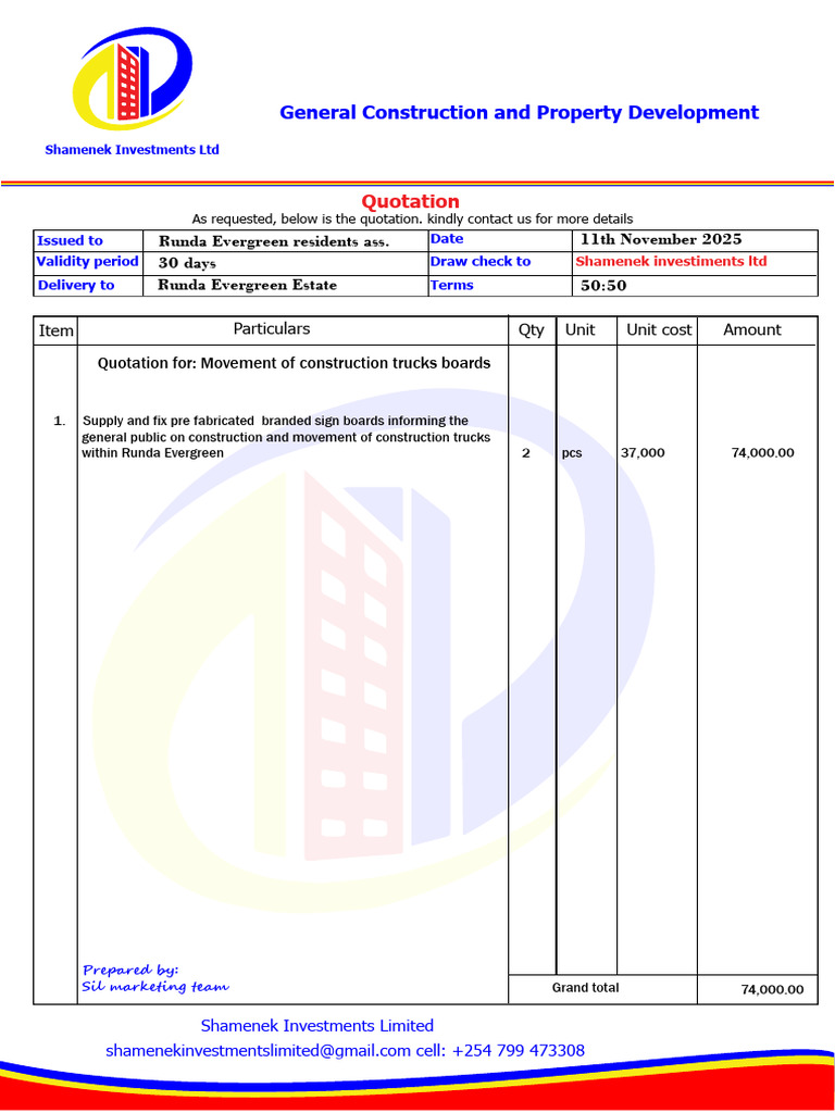 Construction Quotation for Runda Evergreen | PDF