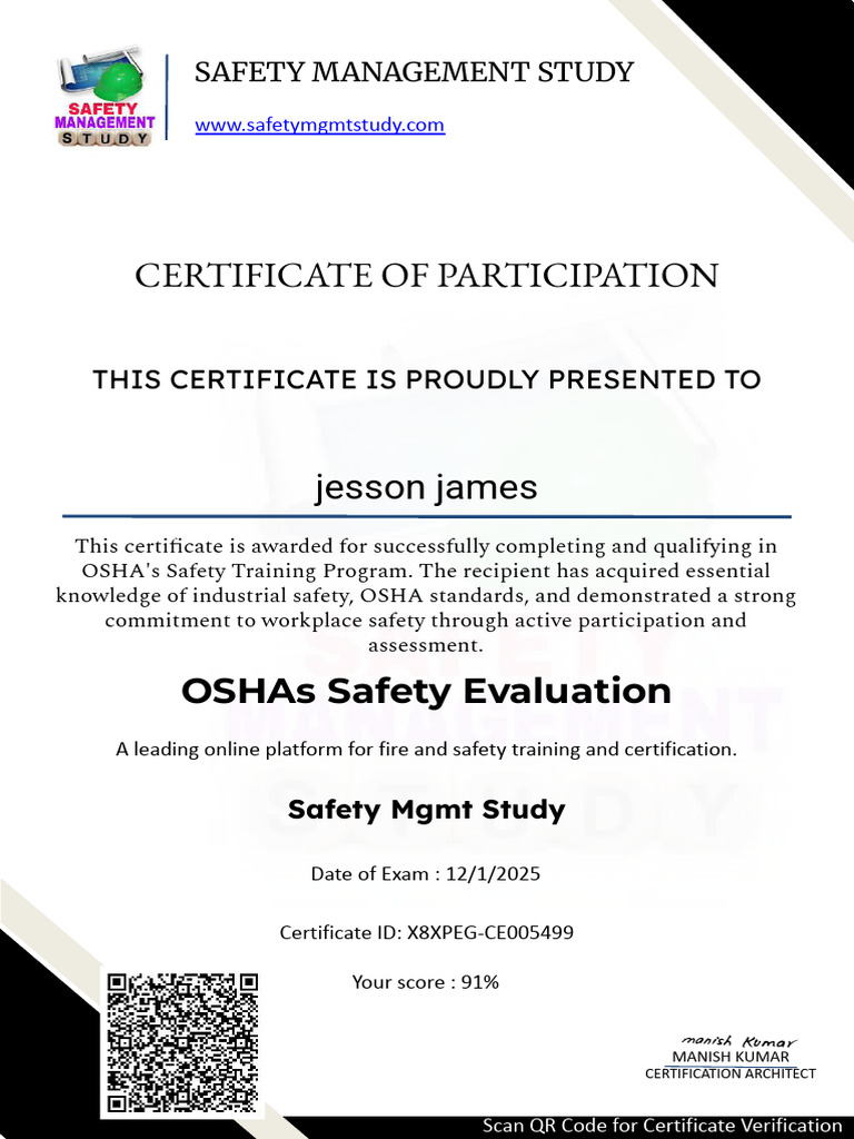 OSHA Safety Training Certificate Award | PDF