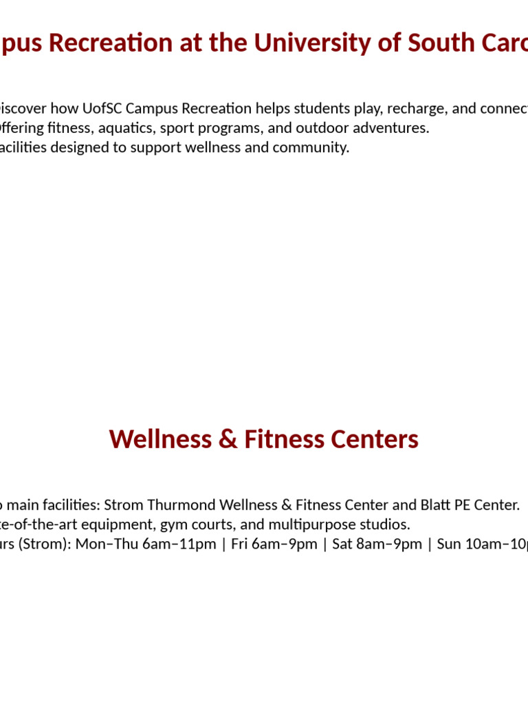 UofSC Campus Recreation Overview | PDF