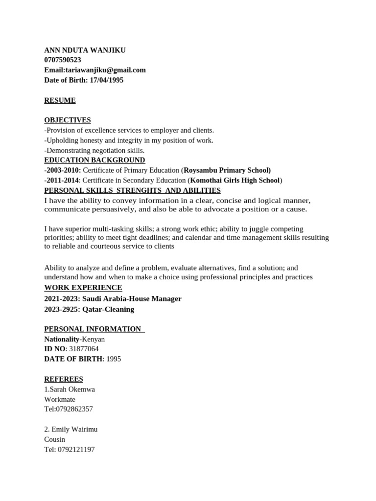 Ann Nduta Wanjiku Cv 2 | PDF