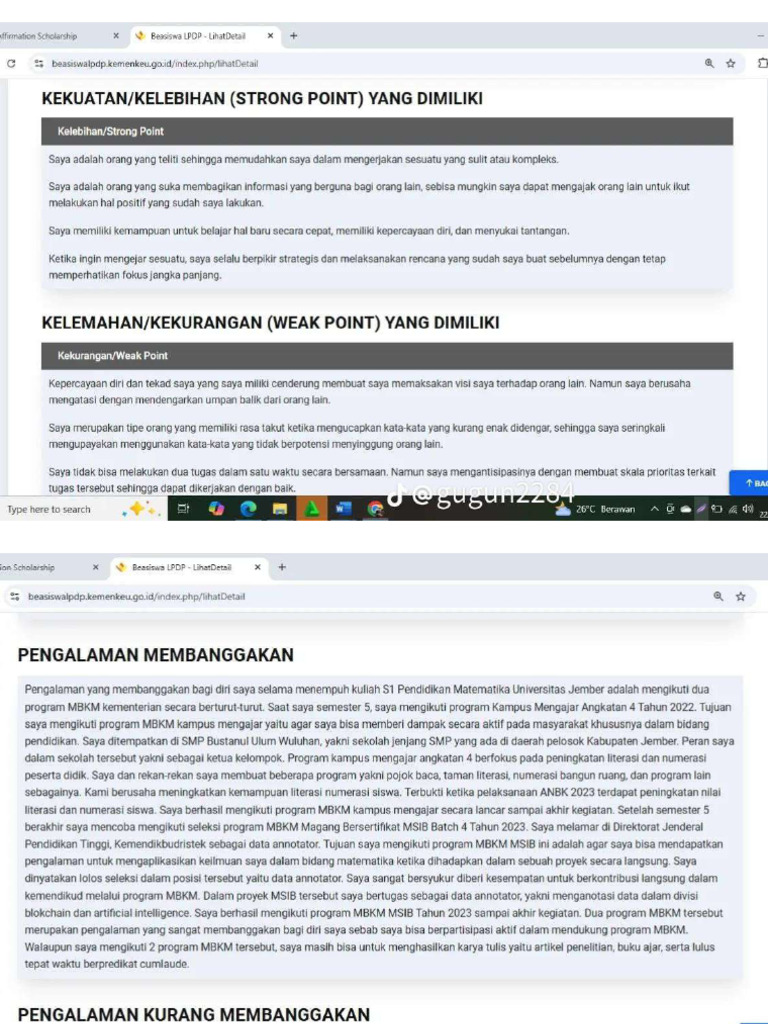 Contoh Tahap 1 LPDP | PDF