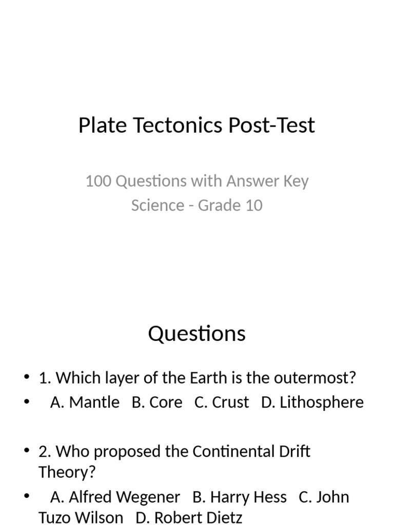 Grade 10 Plate Tectonics Quiz | PDF | Plate Tectonics | Natural Sciences