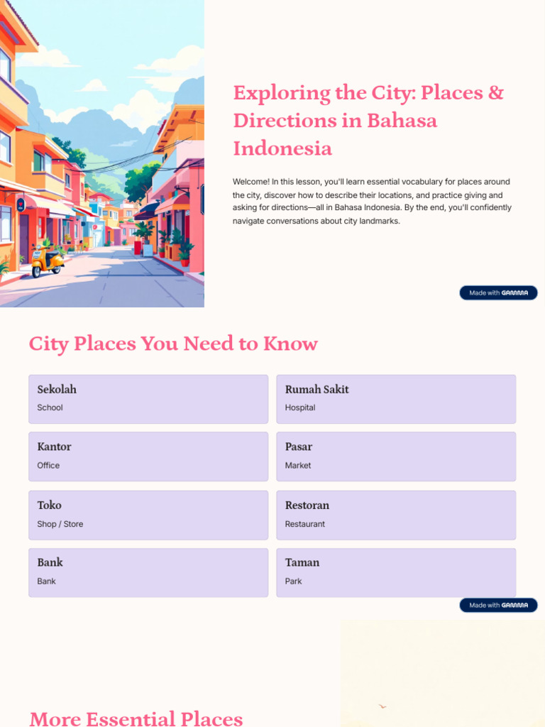 Exploring The City Places and Directions in Bahasa Indonesia | PDF ...