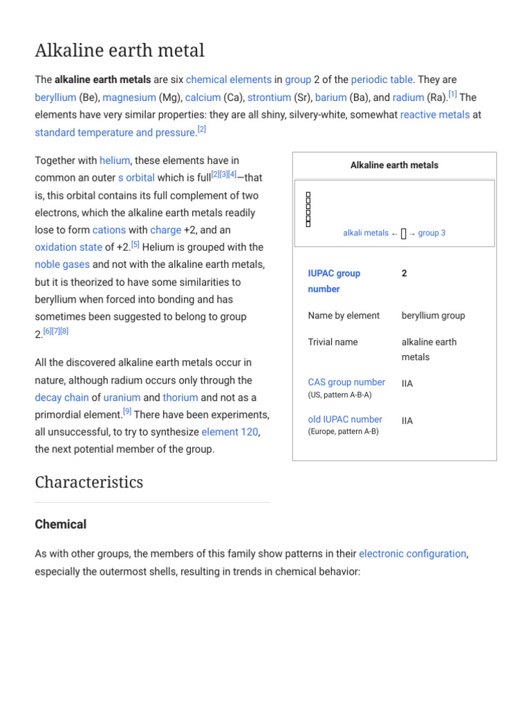 Alkaline Earth Metal - Wikipedia | PDF | Isotope | Radioactive Decay
