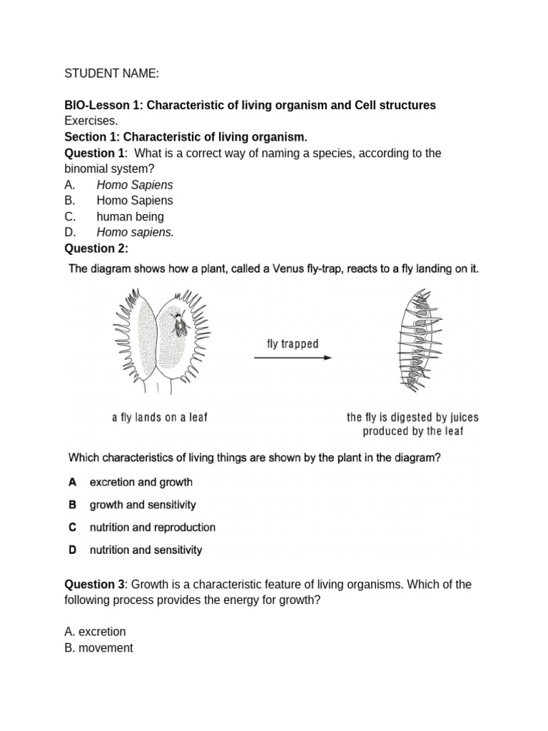 Biology Course Exercise - Session 1 | PDF