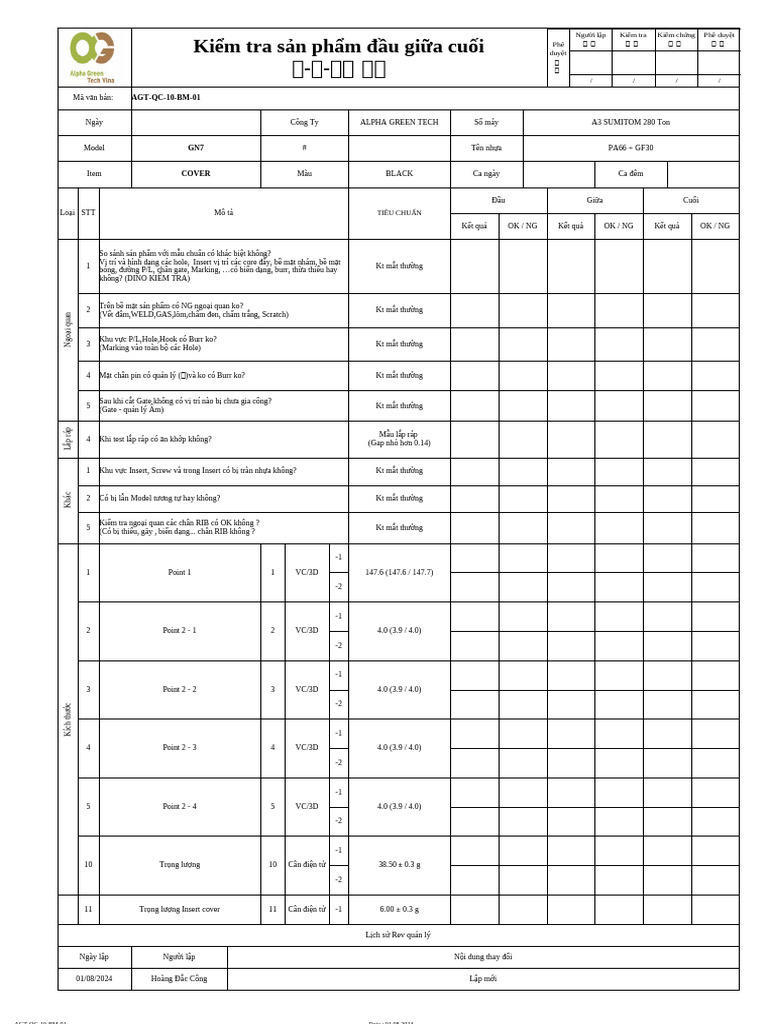 1.agt QC 10 BM 01 Check Sheet D G C | PDF