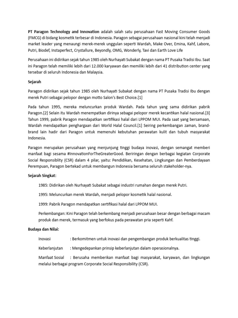 PT Paragon Technology and Innovation | PDF