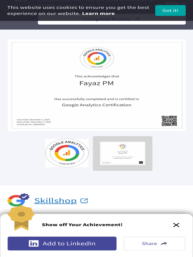 Google Analytics Certification • Fayaz PM • Skillshop | PDF