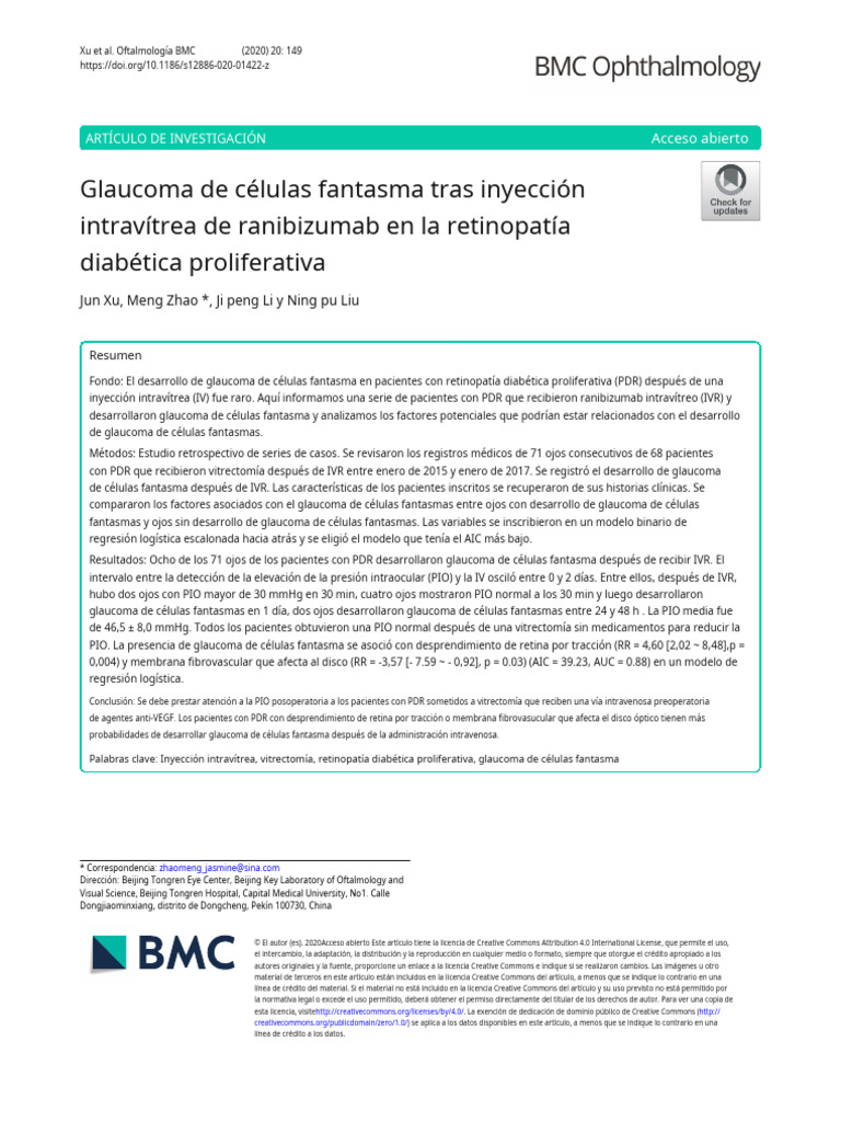 Glaucoma de células fantasma tras IVR en PDR | PDF | Glaucoma | Ojo humano