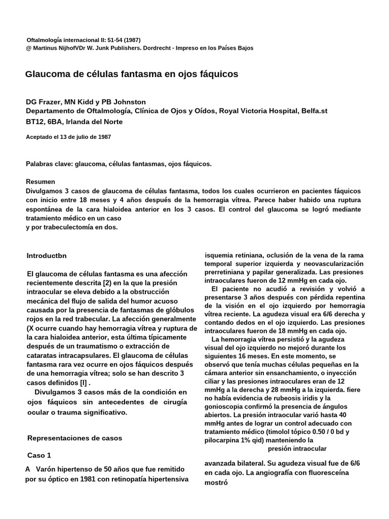 Glaucoma de Células Fantasma en Ojos Fáquicos | PDF | Glaucoma | Ojo humano