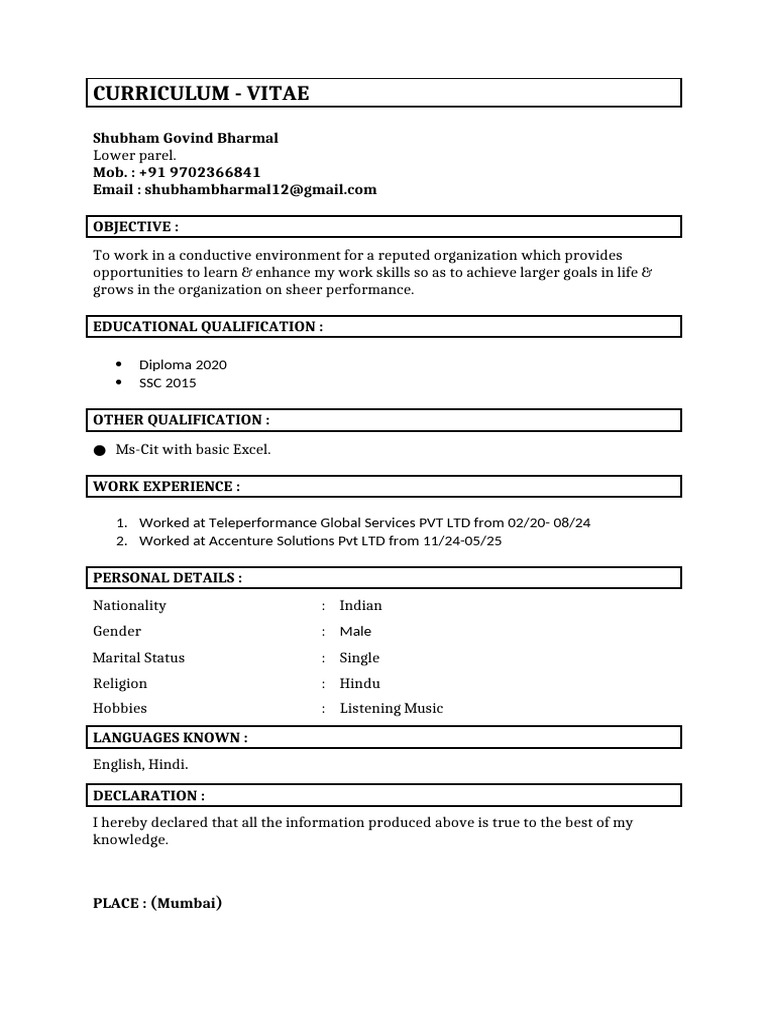 Shubham Bharmal Resume 2023 | PDF