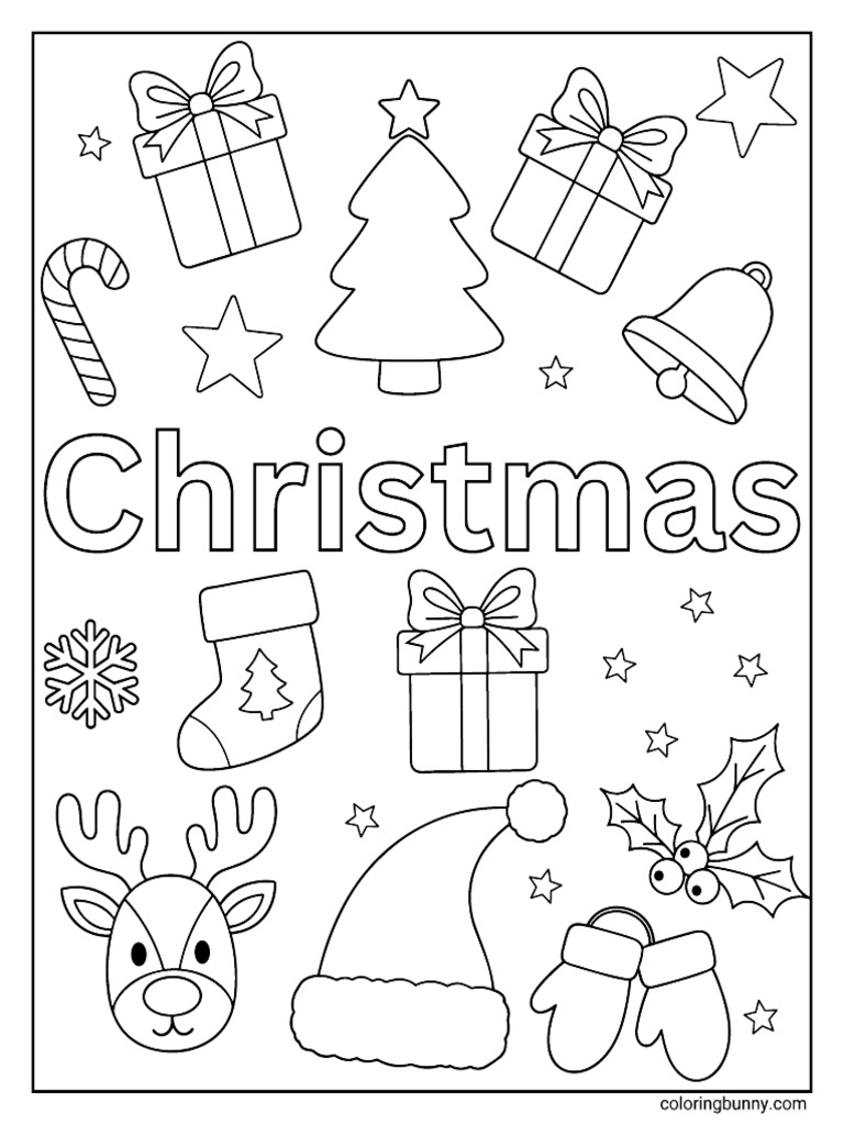 Christmas With Festive Elements Coloring Page for Kids | PDF