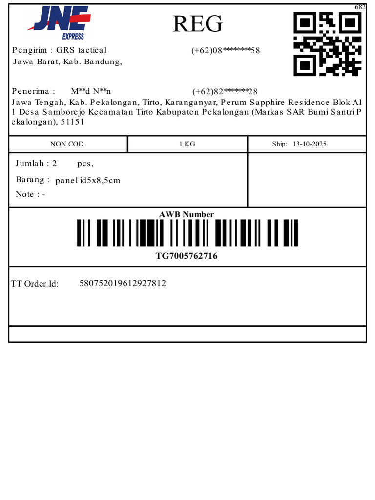 AWB Number: 580752019612927812 TT Order Id | PDF