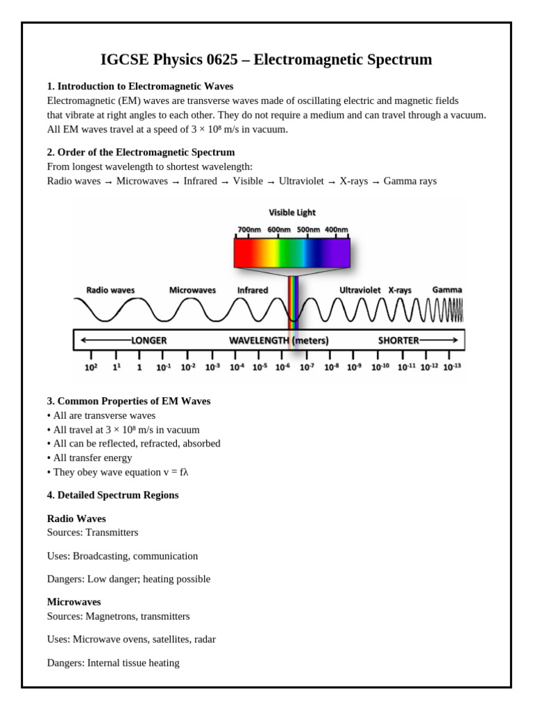 IGCSE Physics: Electromagnetic Spectrum Guide | PDF | Electromagnetic ...