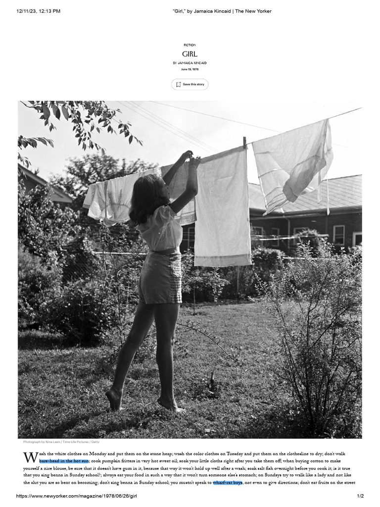 01a_Jamaica Kincaid - Girl | PDF