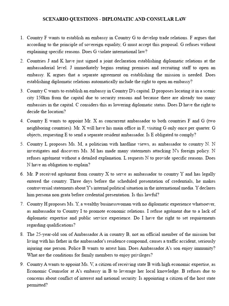 Diplomatic Law_scenario Questions | PDF | Consul (Representative ...