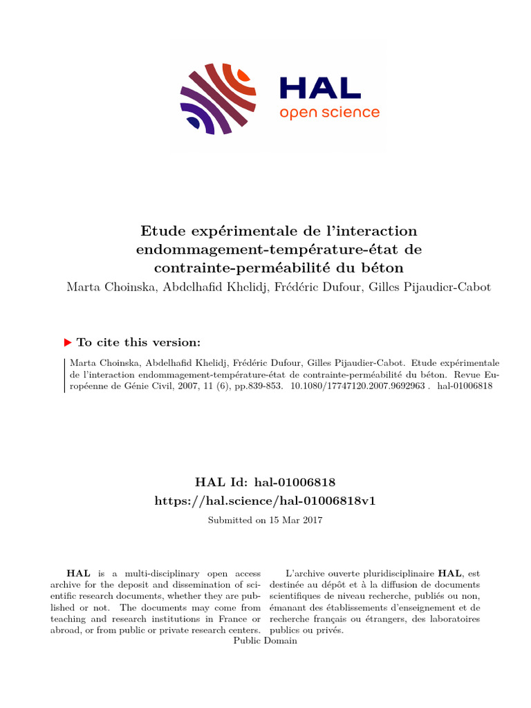 Interaction endommagement-température-perméabilité du béton | PDF ...