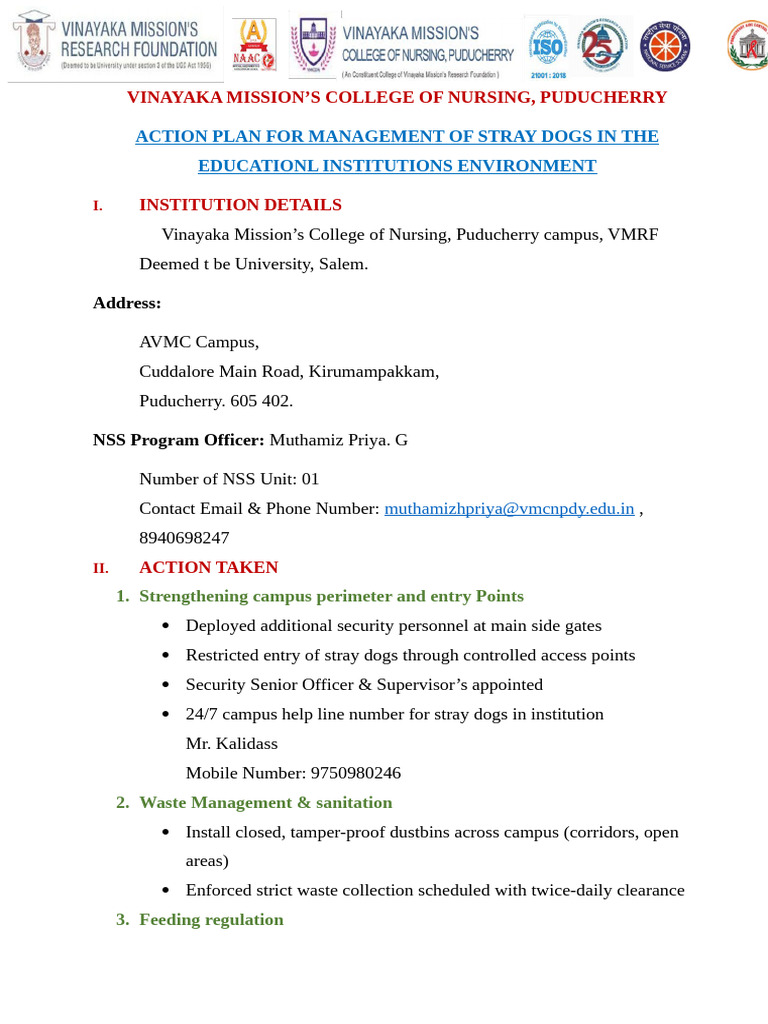 Stray Dog Management Action Plan - VMCON | PDF