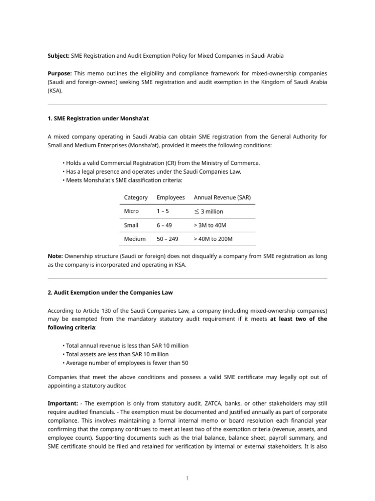 SME Registration & Audit Exemption KSA | PDF | Audit | International ...