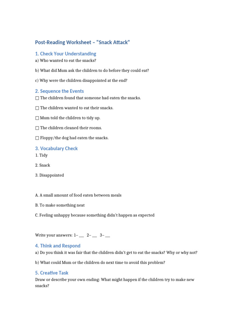 Snack Attack Worksheet | PDF