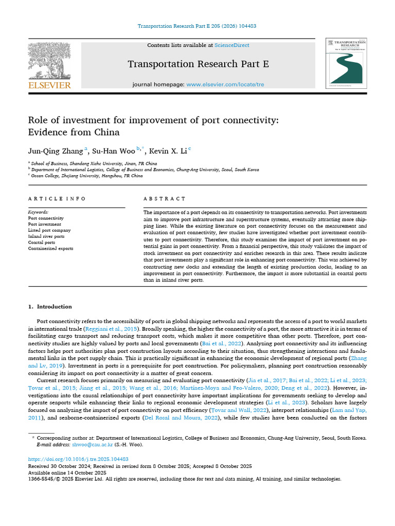 Role of Investment For Improvement of Port Connectivity Evidence From ...