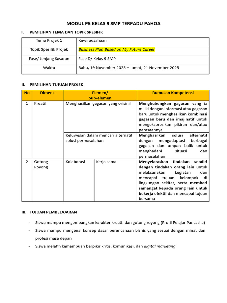 Modul p5 Kewirausahaan Fix | PDF