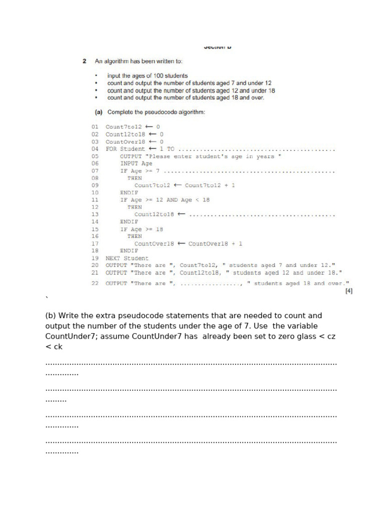 Count Students Under Age 7 Pseudocode | PDF
