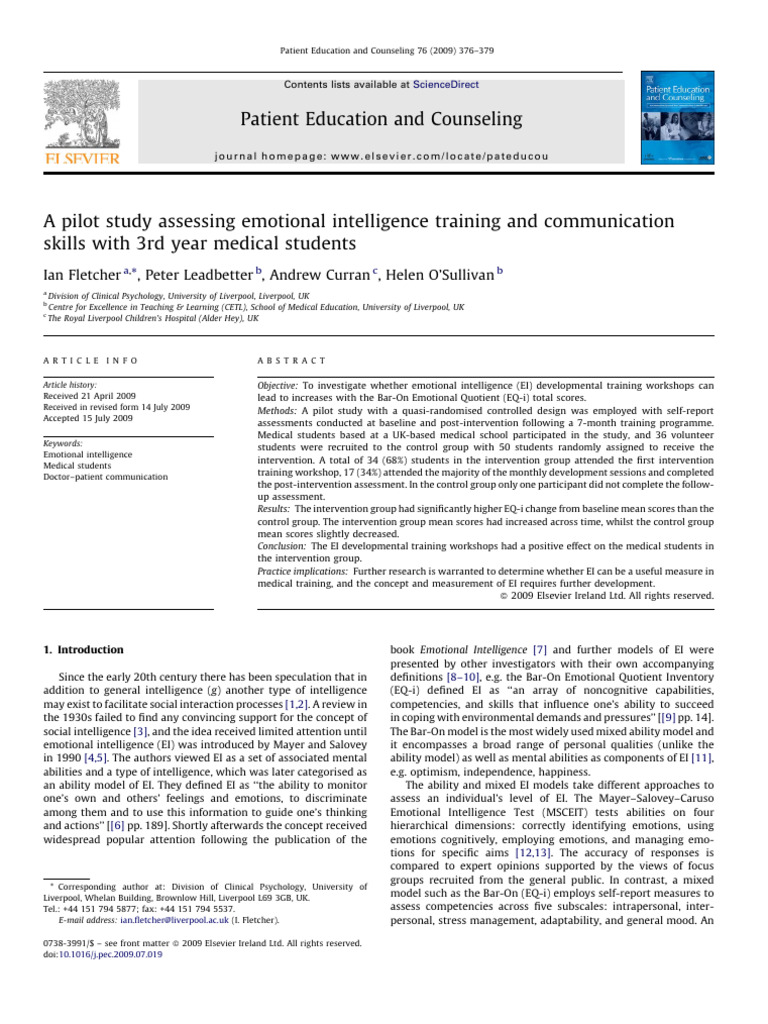Emotional Intelligence Training for Medical Students | PDF | Emotional ...