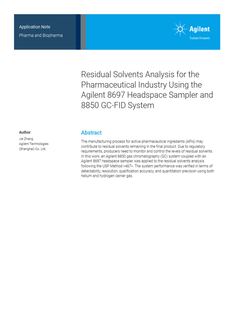 Residual Solvents Analysis in Pharma | PDF | Gas Chromatography ...