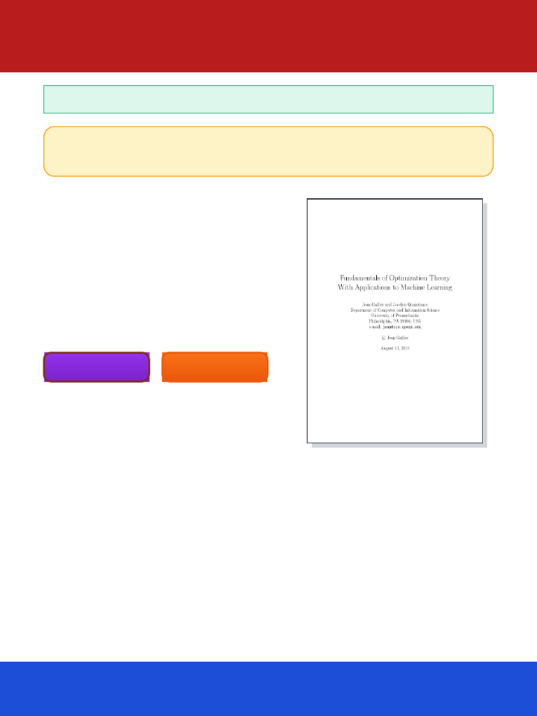 Fundamentals of optimization theory with applications to machine ...