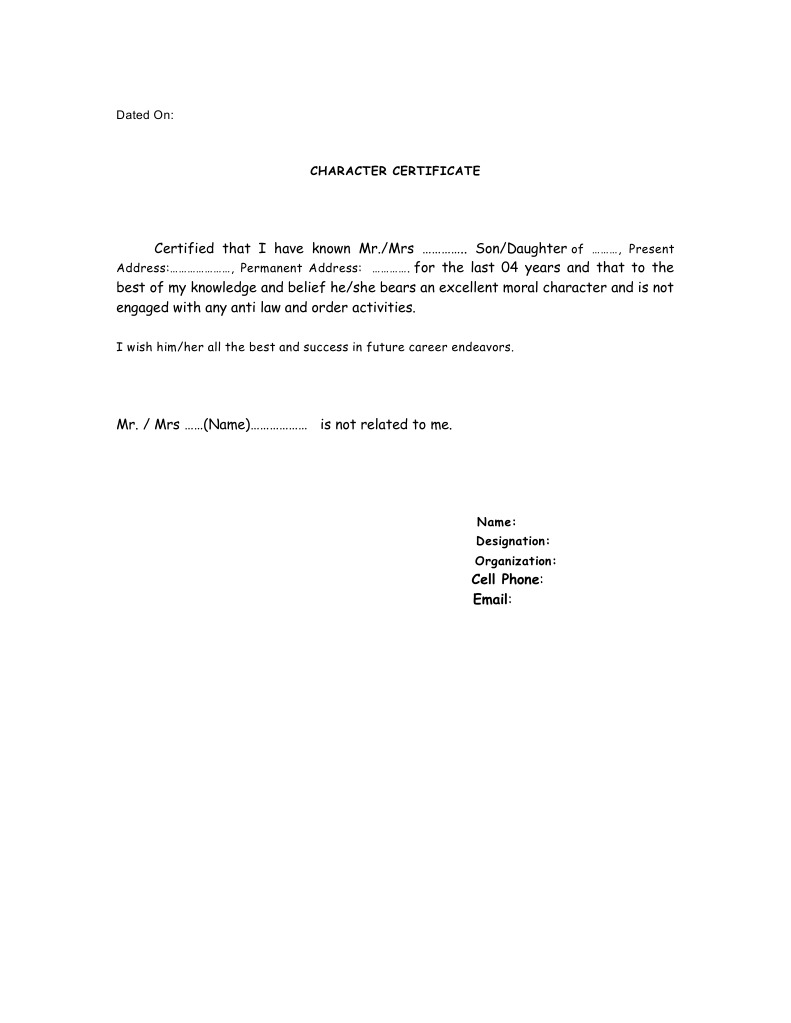 Character Certificate Template | PDF