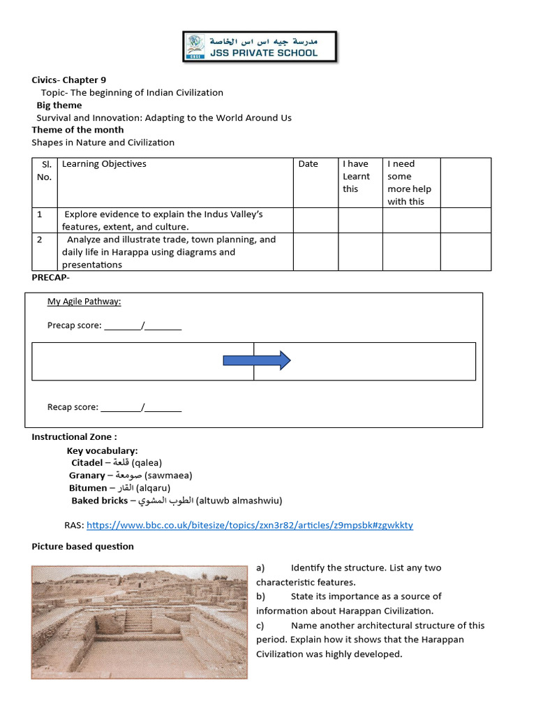 GR 6 The Beginning of Indian Civilization WS | PDF | Human ...