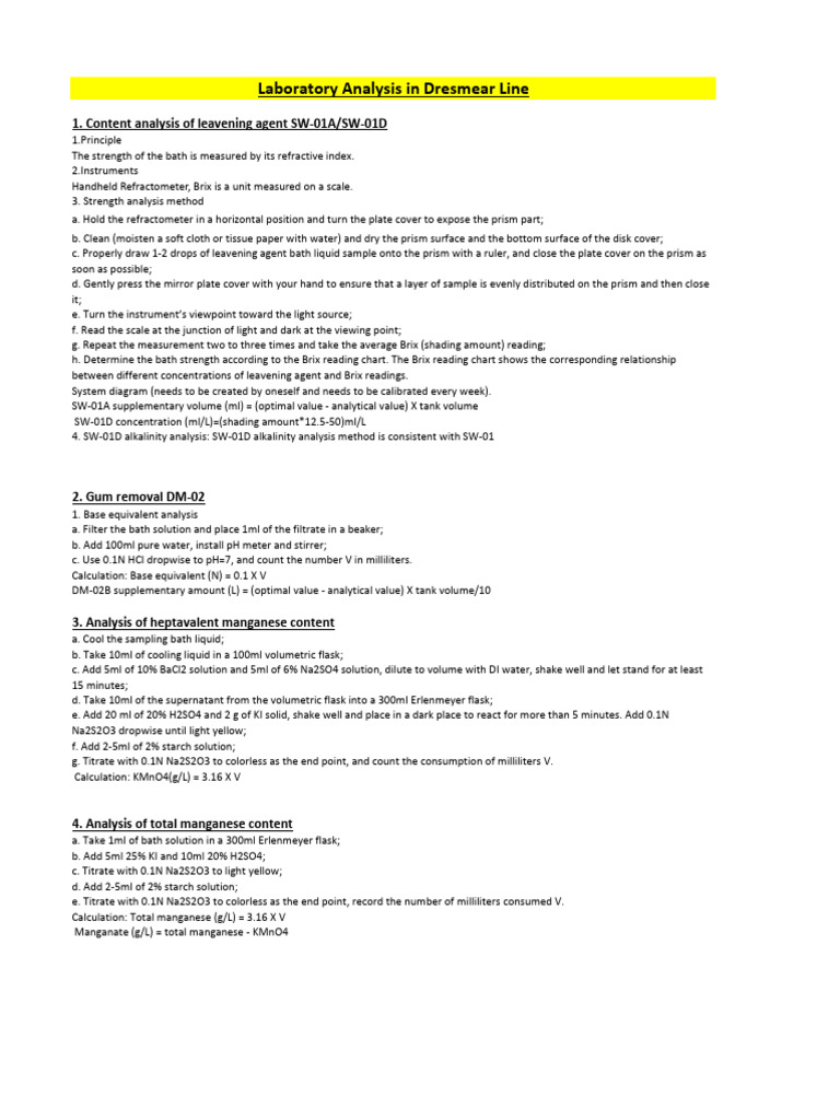 Laboratory Test Analysed (PCB Production) | PDF | Titration | Chemistry