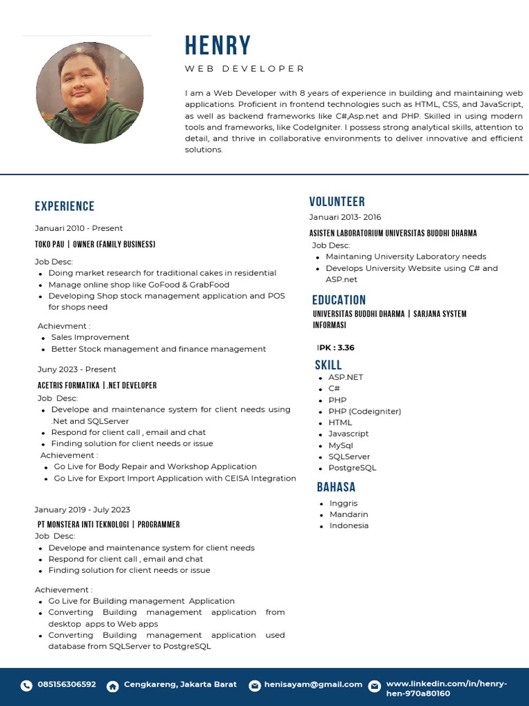 Henry Hen IT .Net Developer Resume | PDF | World Wide Web | Internet & Web