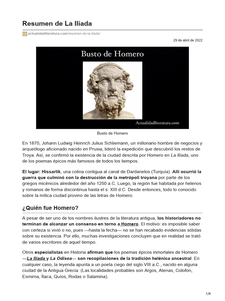 Resumen De La Ilíada Pdf Héctor Aquiles