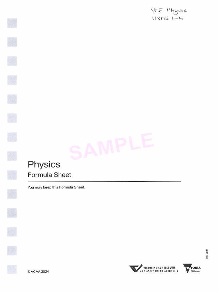 VCE Physics 2023 Formula Sheet With Edrolo CHPT References | PDF
